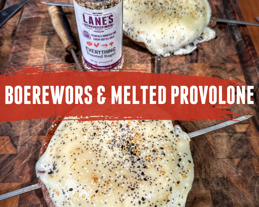 South African Boerewors w/Melted Provolone and Everything Toasted Bage