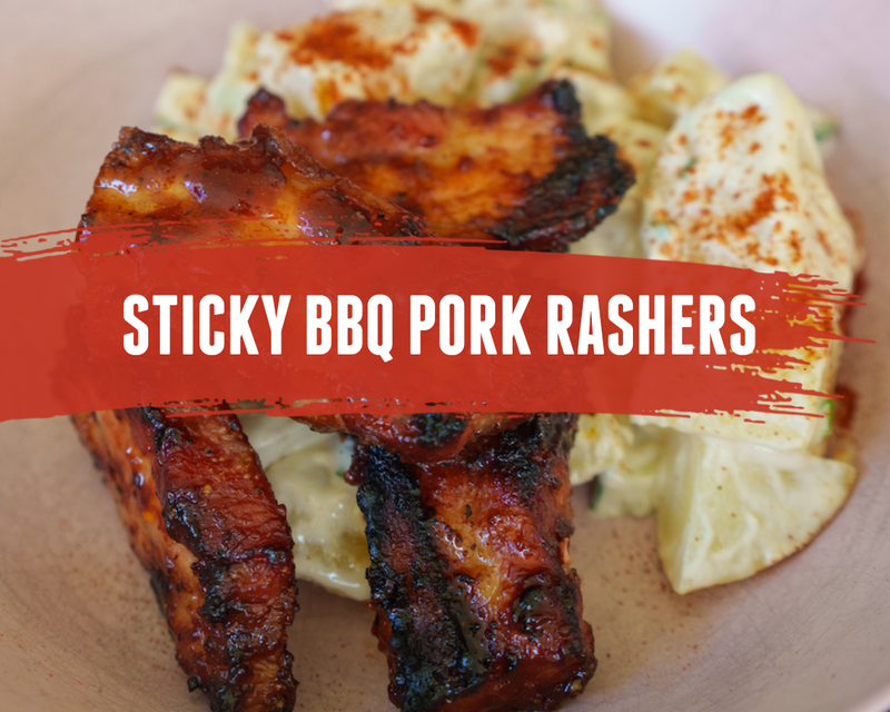 Sticky BBQ Pork Rashers w/Creamy Potato Salad